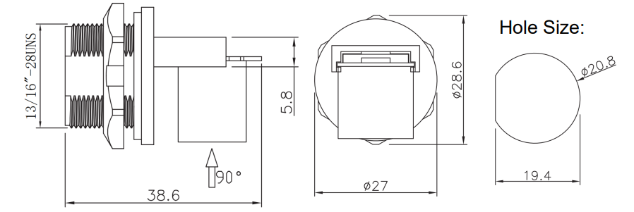 RJ45 Panel Mount Connector | 90 Degree Angle | Fremi
